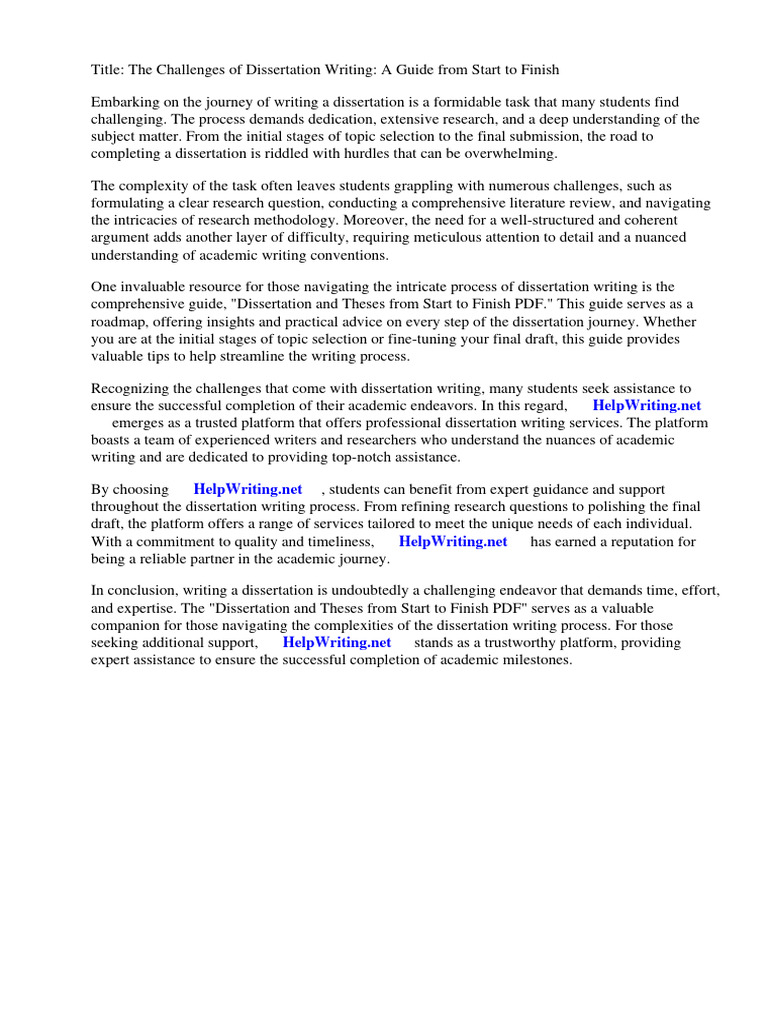 Dissertation and Theses From Start To Finish PDF | PDF | Thesis | Essays