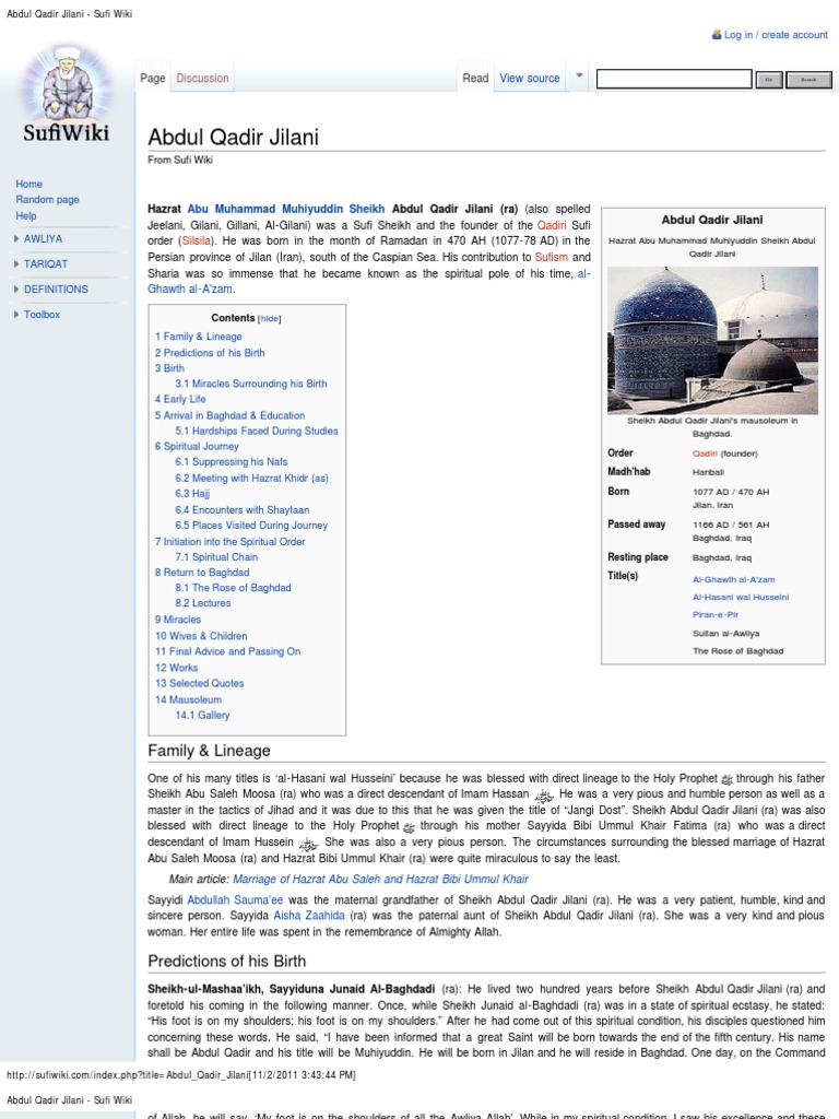 Abdul Qadir Jilani - Sufi Wiki | Download Free PDF | Sufism | Quran