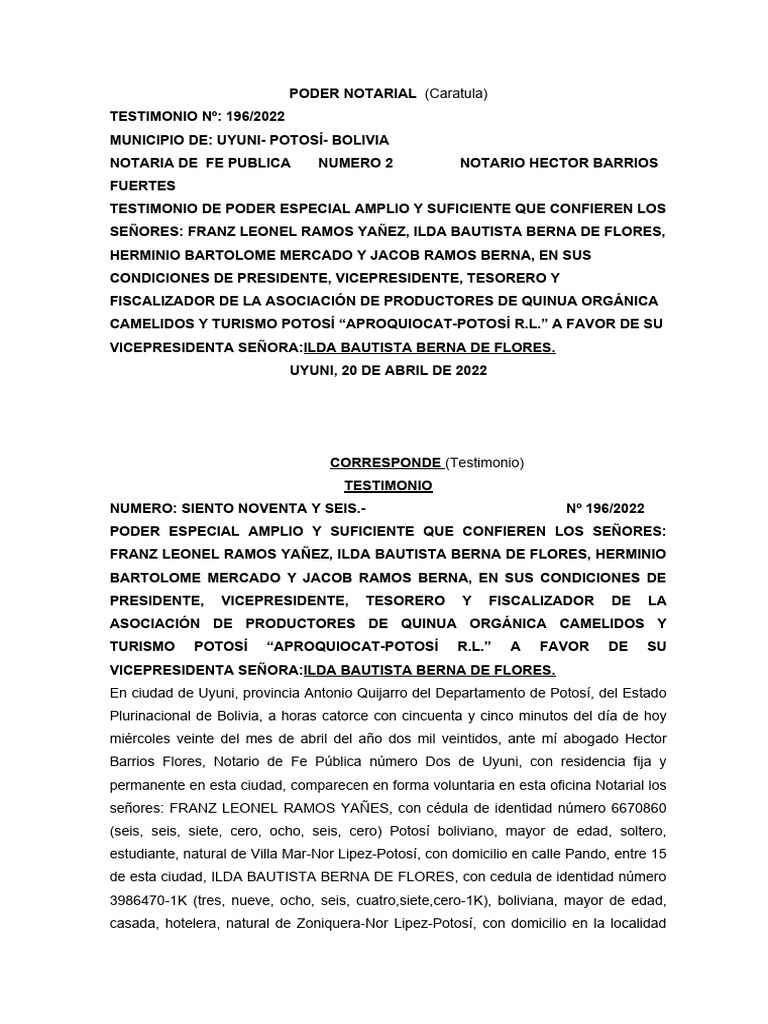 Poder Notarial Especial en Bolivia | PDF | Bolivia | Gobierno