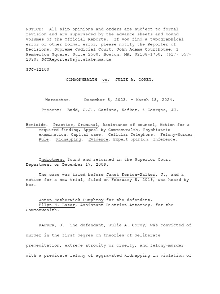 Julie A. Corey Murder Appeal Case | PDF | Burden Of Proof (Law) | Murder
