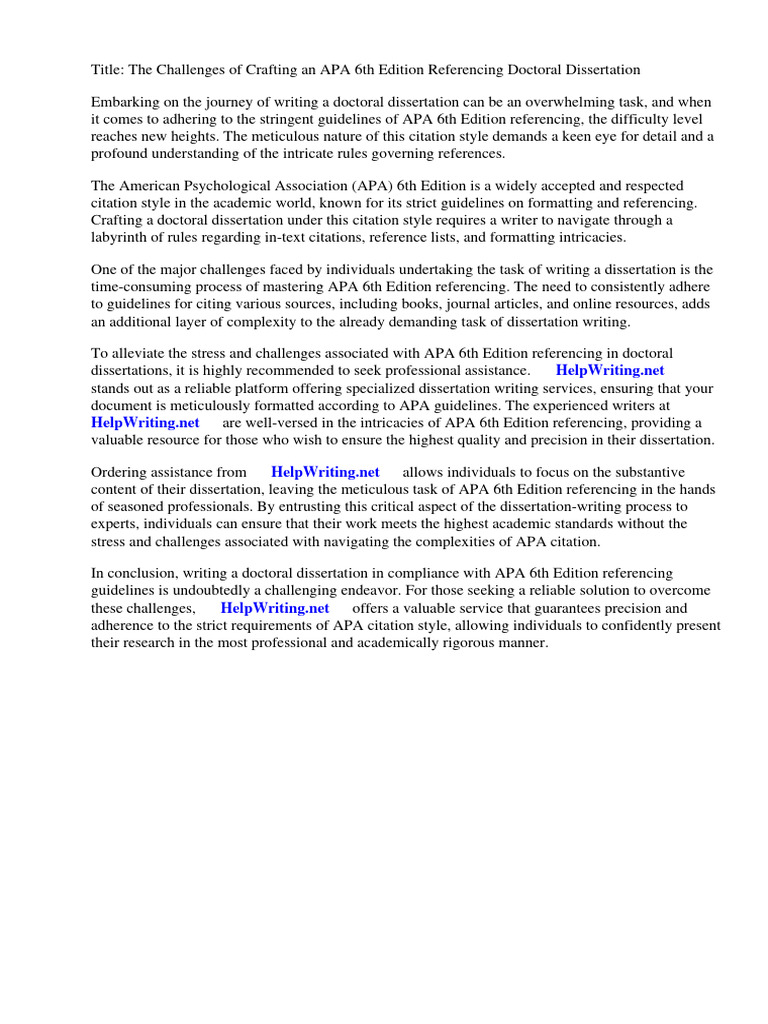 Apa 6th Edition Referencing Doctoral Dissertation | PDF | Apa Style | Thesis