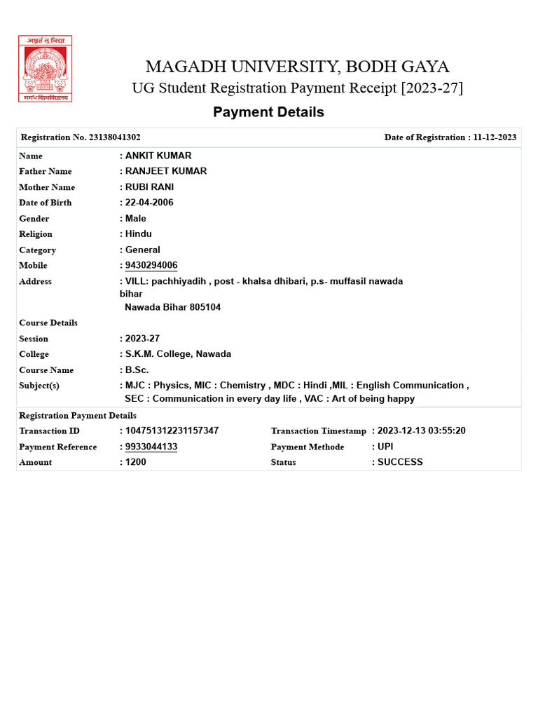 (Admissions 2023) Magadh University, Bodh Gaya | PDF