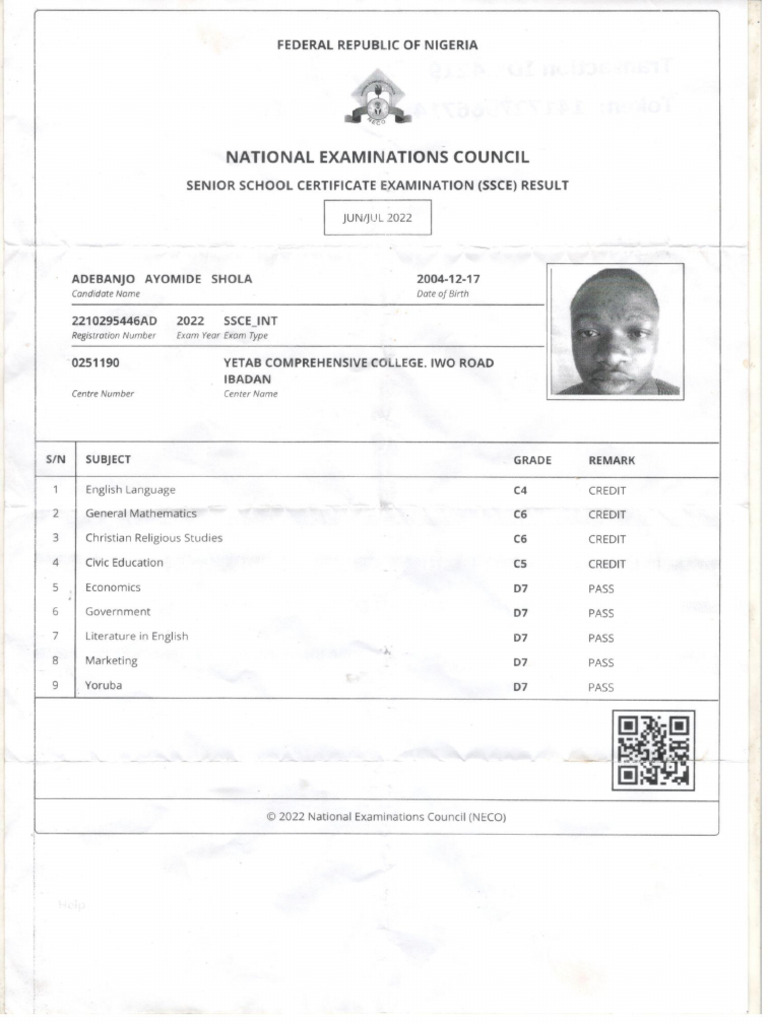 My Neco Results | PDF
