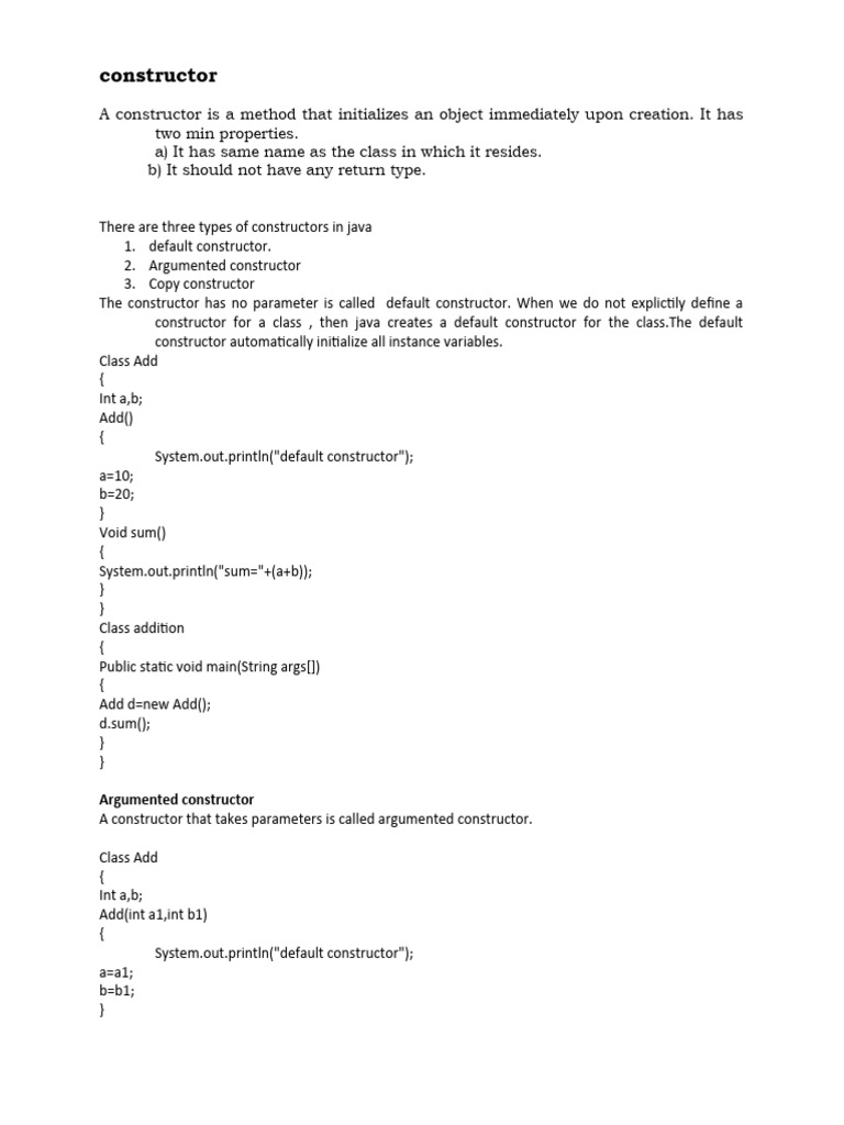 Constructors in Java | PDF | Programming | Constructor (Object Oriented ... Constructors in Java | PDF | Programming | Constructor (Object Oriented ...