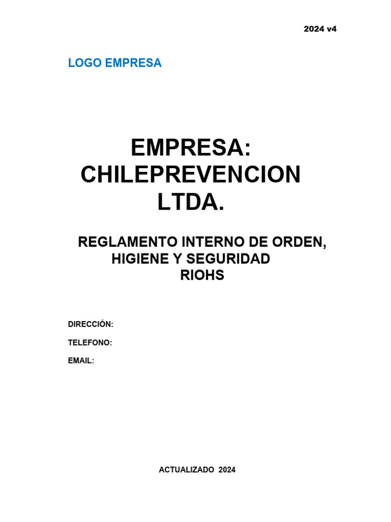 Reglamento Interno Riohs 2024 v4 | PDF | Tiempo de trabajo | Derecho laboral
