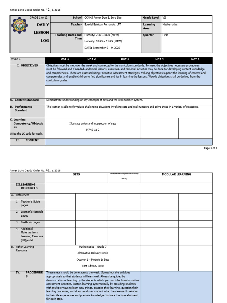 G7 Q1 Week 01 | PDF | Learning | Teachers