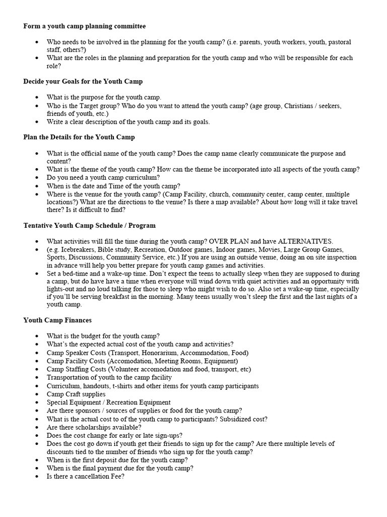 Form A Youth Camp Planning Committee | PDF