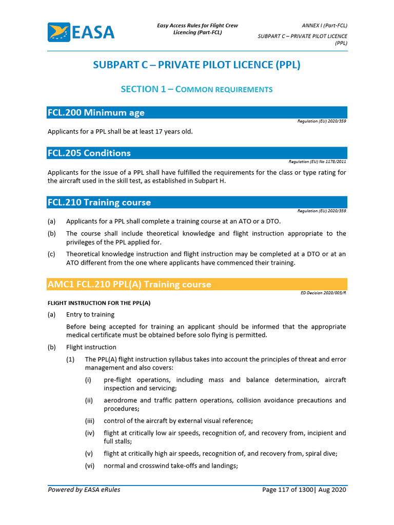 Easy Access Rules For Flight Crew Licencing (Part-FCL) PPL EUROPEAN ...