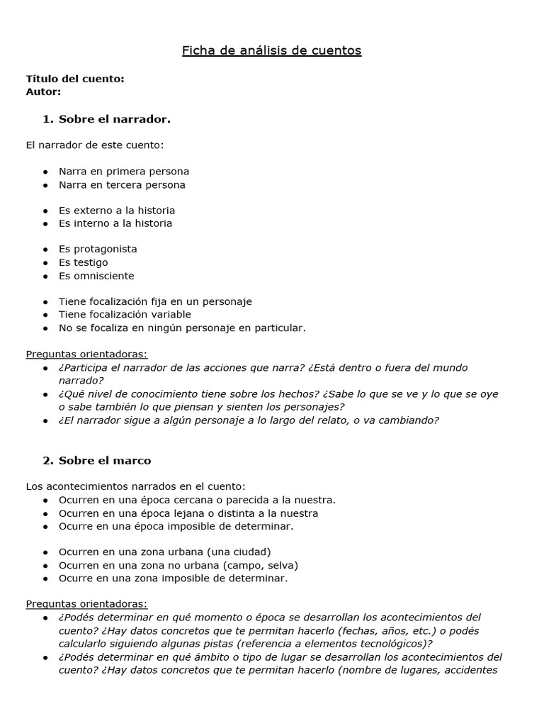 Análisis Narrativo de Cuentos | PDF | Cuentos | Narración