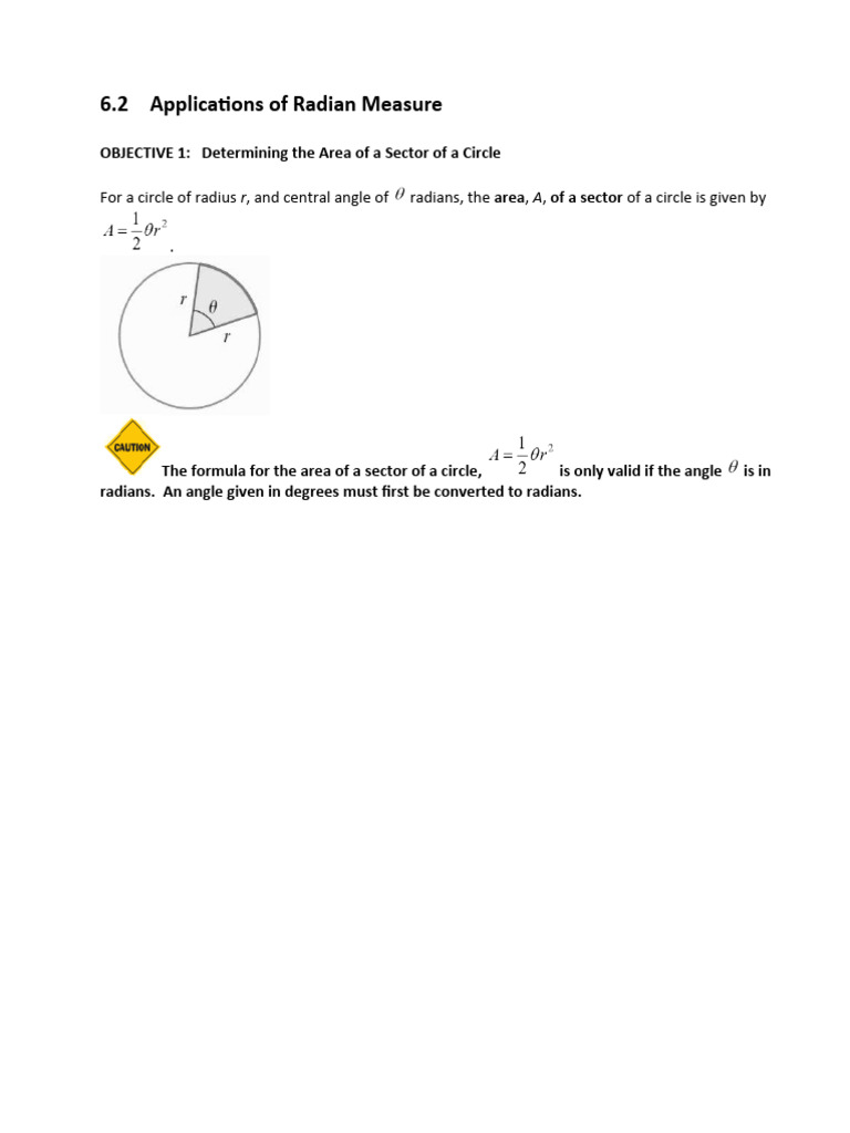 Section 6.2 Applications of Radian Measure | PDF