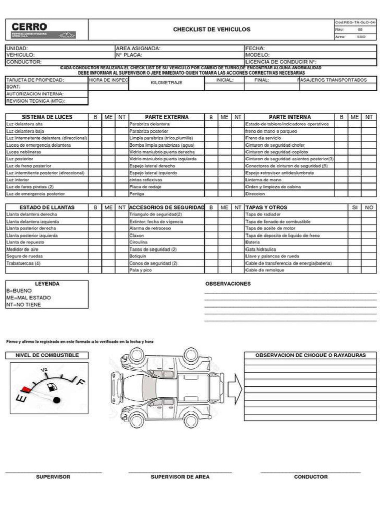 Checklist de Inspección Vehicular Integral - PDF - Tecnología de ...