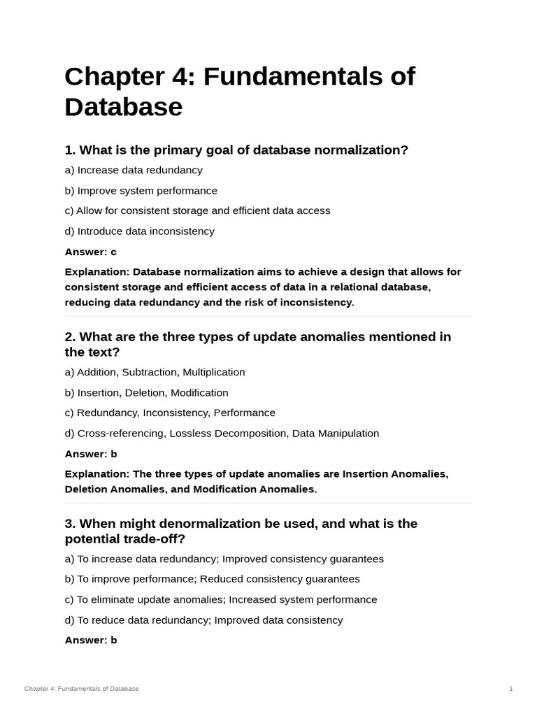 Chapter 4 MCQ | PDF | Relational Database | Databases
