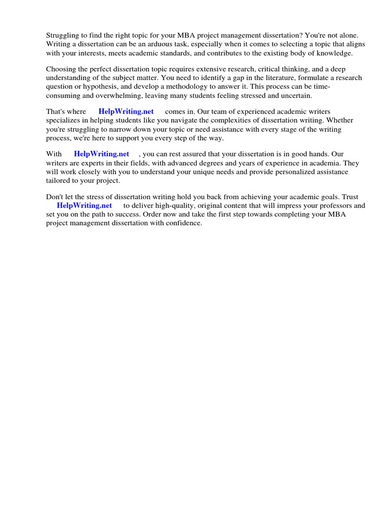 Dissertation Topics For Mba Project Management | PDF | Performance ...