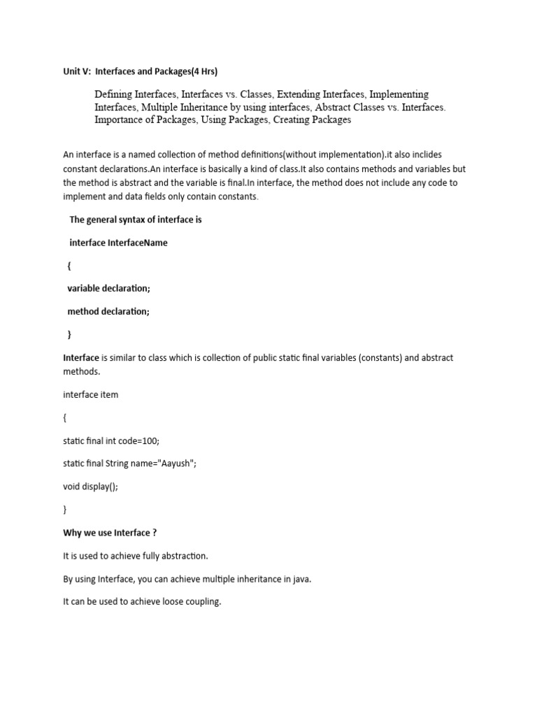 Unit V Interface and Package | Download Free PDF | Class (Computer Programming) | Method ...
