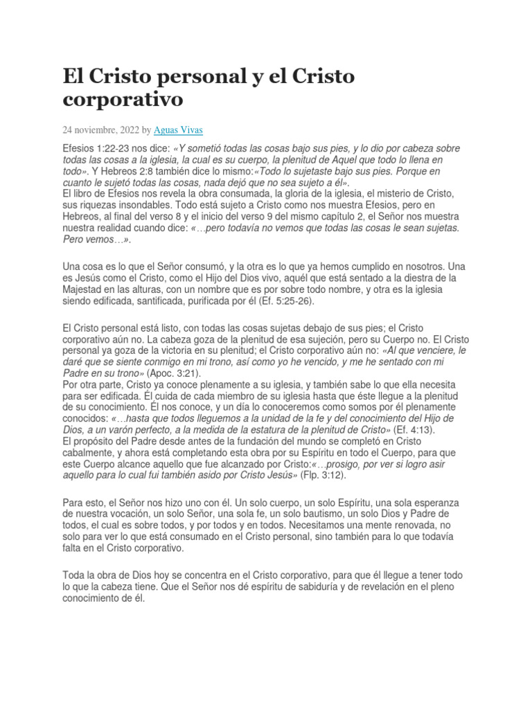 El Cristo Personal y El Cristo Corporativo p1 | Descargar gratis PDF | Cristo (título ...