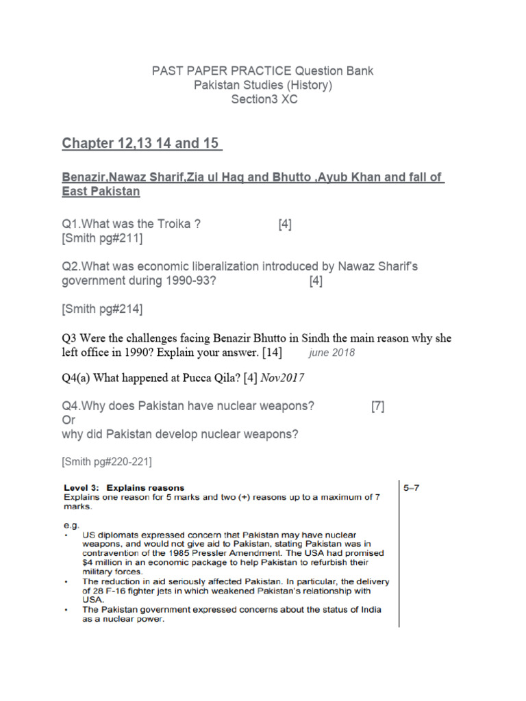Pakistan Studies Past Paper Question Bank | PDF | Muhammad Zia Ul Haq ...