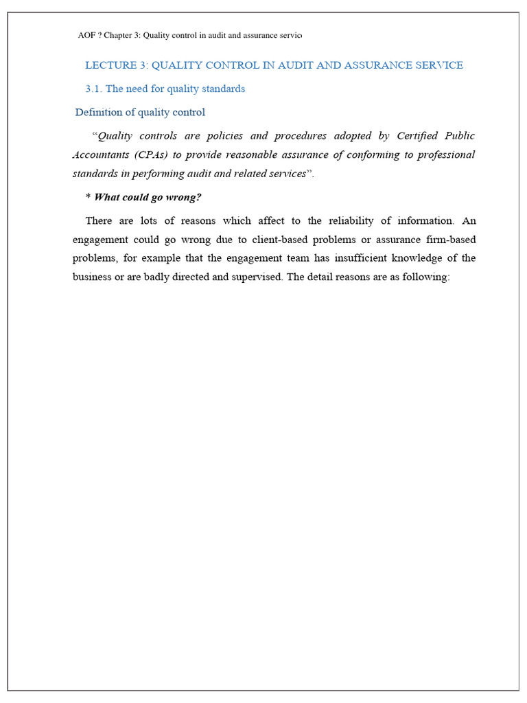 2024 Updated - Lecture Note 3 - Quality Control - Sent To Students | PDF | Audit | Auditor's Report