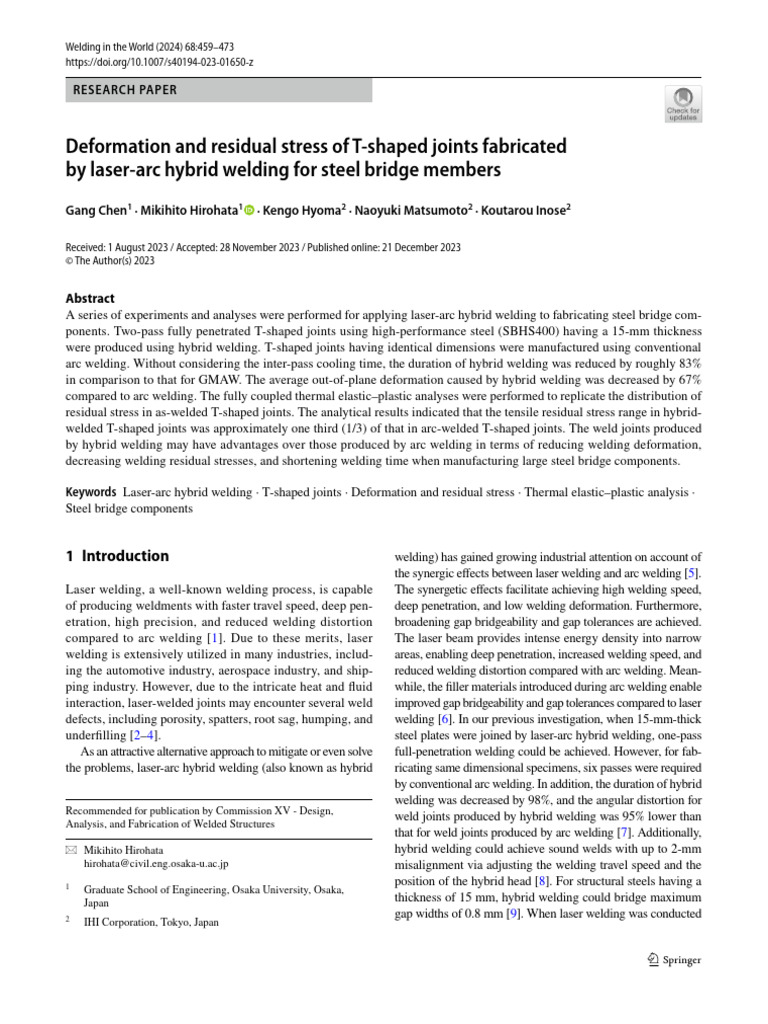 Deformation and Residual Stress of T-Shaped Joints Fabricated by Laser ...