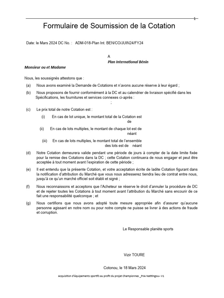 Formulaire de Soumission de Cotation | PDF | Taxe sur la valeur ajoutée ...