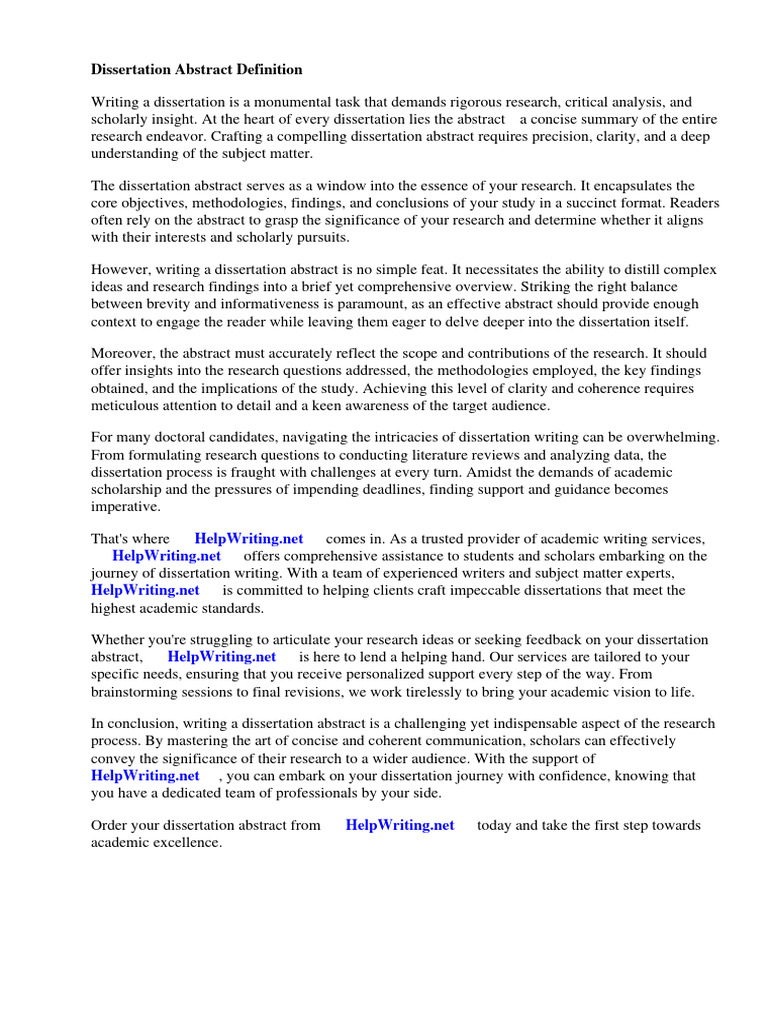 Dissertation Abstract Definition | PDF | Thesis | Abstract (Summary)