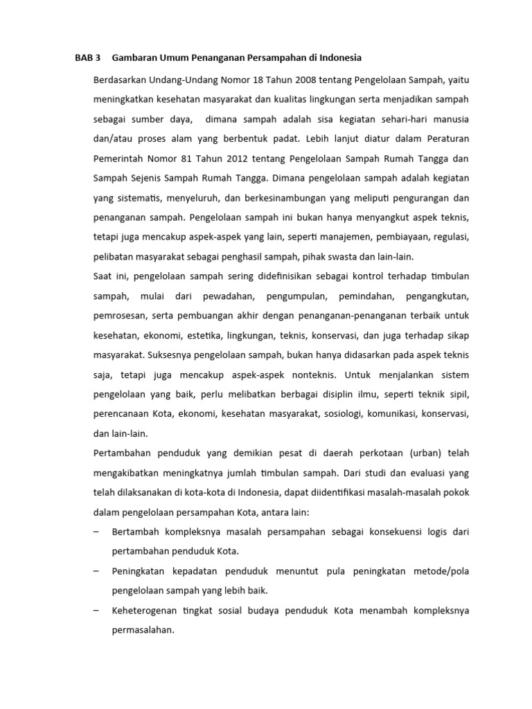 BAB. 3 Penangan Sampah - Eksisting-Mirdani | PDF | Sains & Matematika