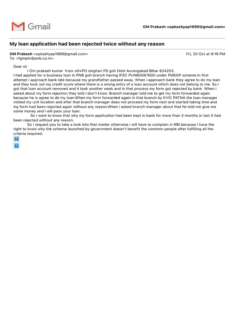 My Loan Application Had Been Rejected Twice Without Any Reason | PDF My Loan Application Had Been Rejected Twice Without Any Reason | PDF