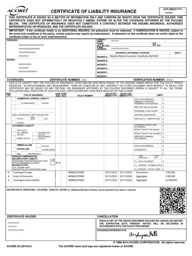HPSV Logistics Insurance Certificate | PDF | Liability Insurance ...