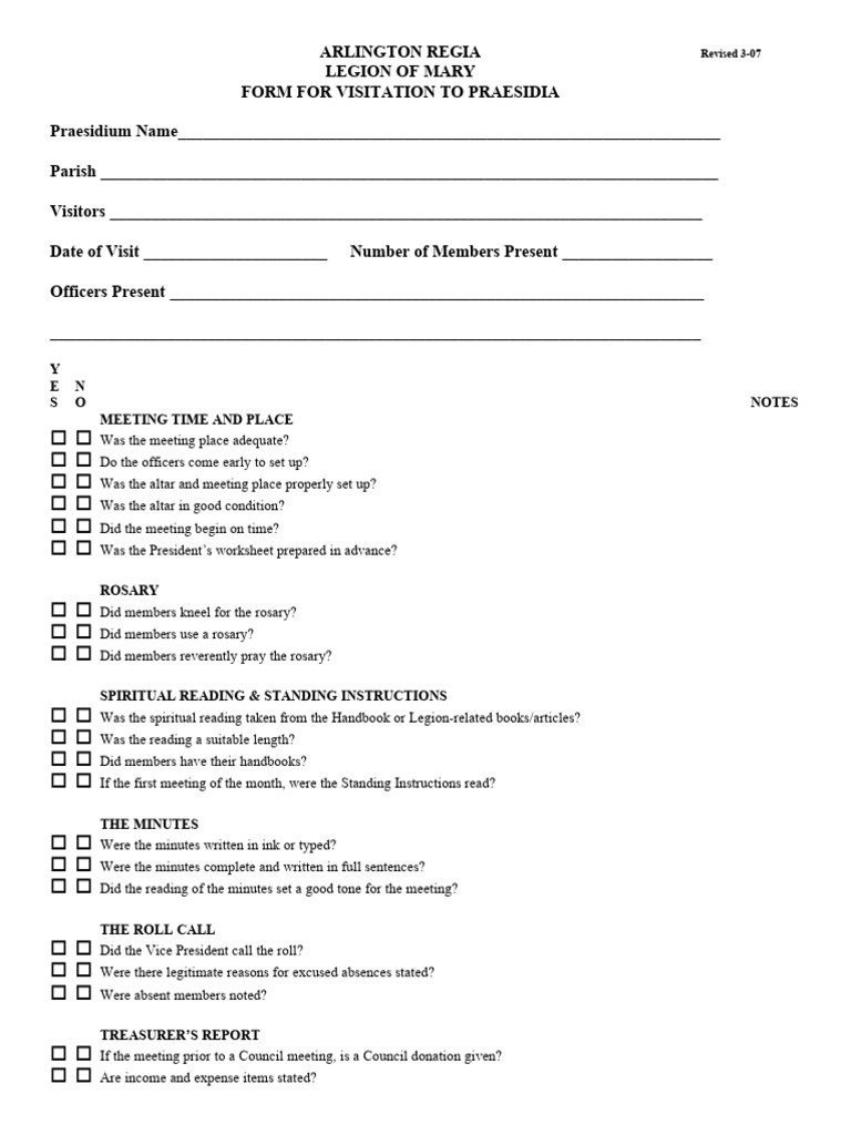 Praesidium Visitation Form 3 07 | PDF
