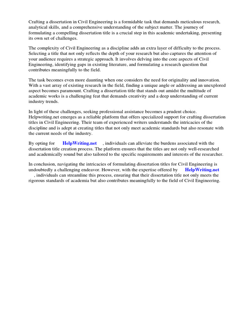 Dissertation Titles For Civil Engineering | PDF | Thesis | Engineering