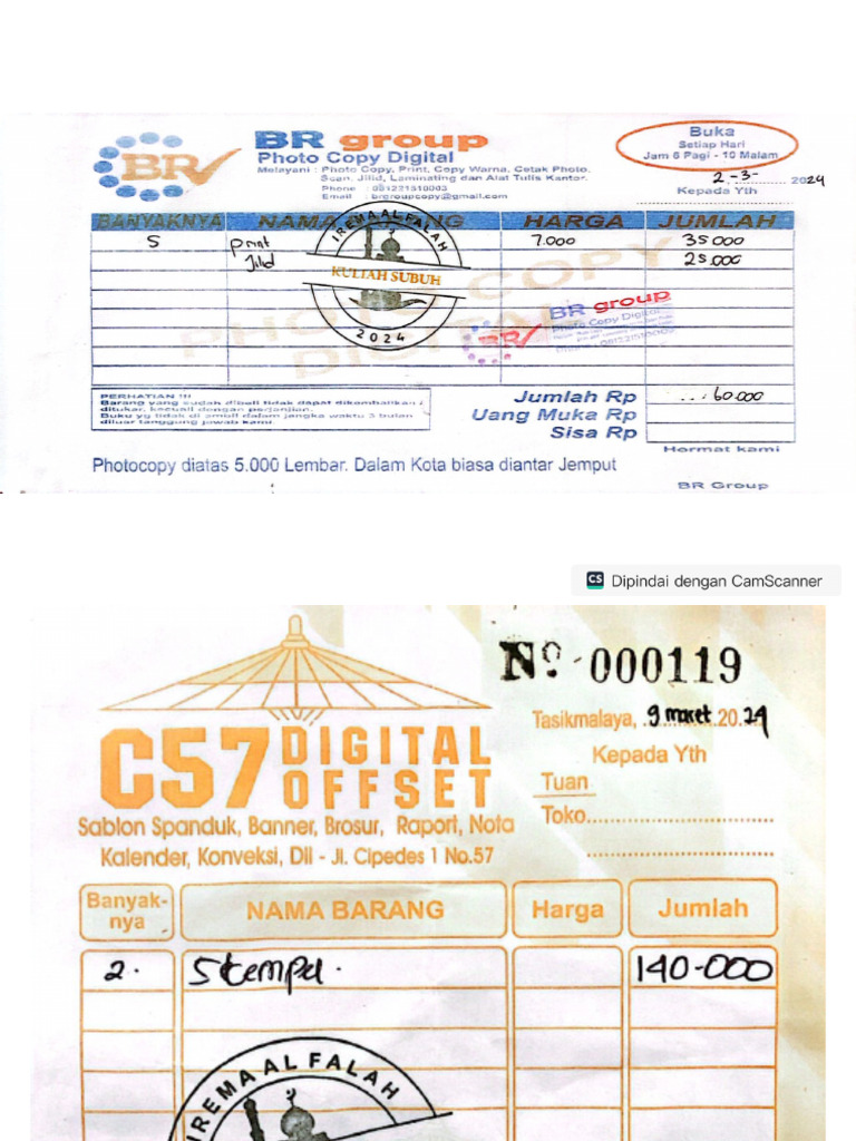 Struk & Bukti Transaksi Tgl 2-17 Maret | PDF