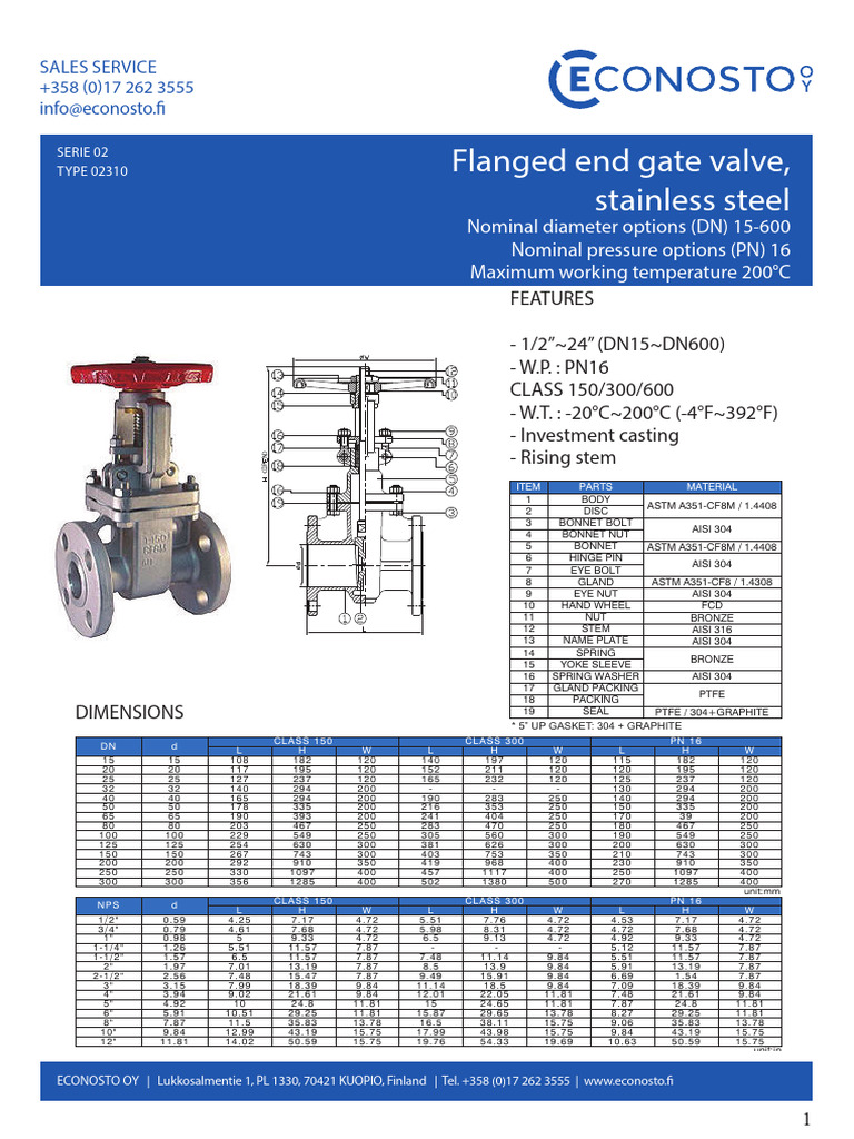 1-flanged-end-gate-valve-stainless-steel | PDF | Valve | Gas Technologies
