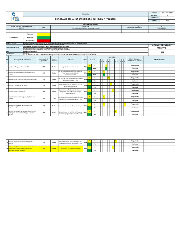 HDAC-PRG-SST-001 Programa Anual de Seguridad y Salud en El Trabajo | PDF | Seguridad y salud ...