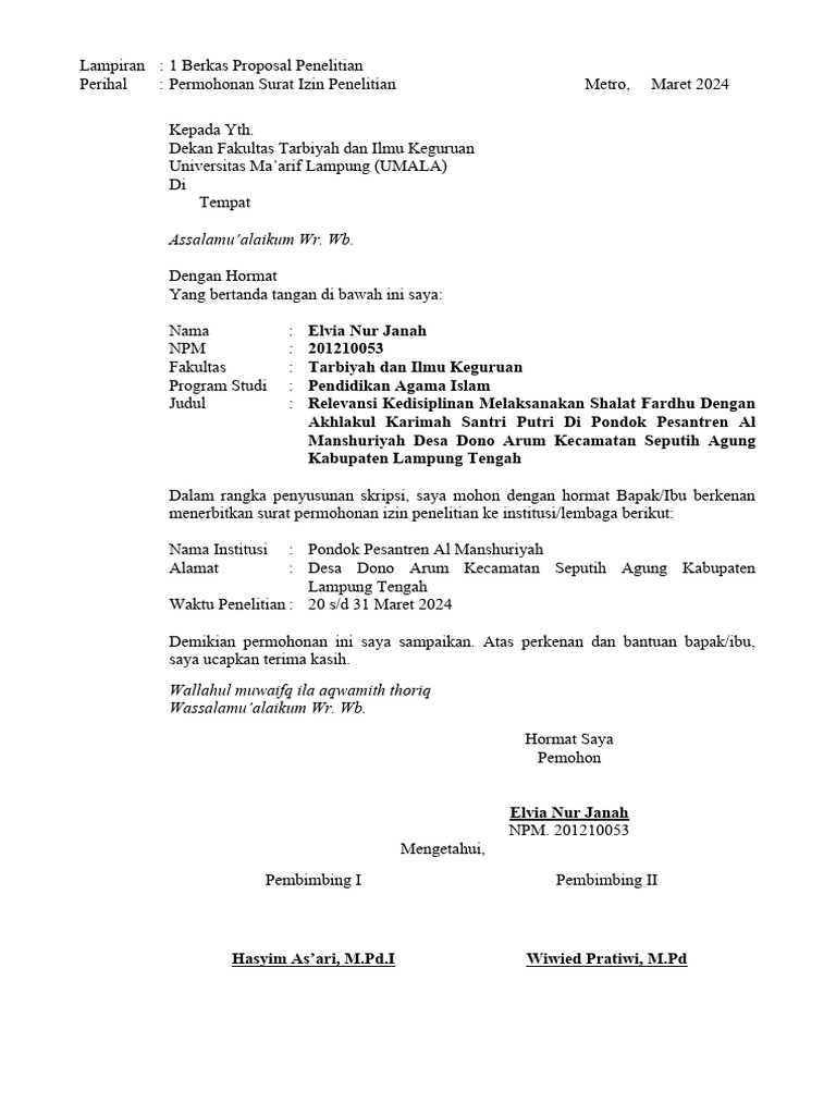 Permohonan Izin Riset | PDF