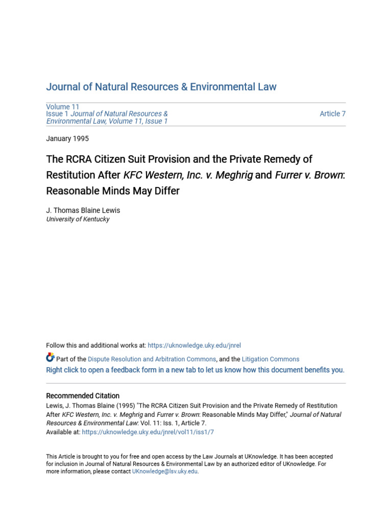 RCRA Citizen Suit Provision Analysis | PDF | Resource Conservation And ...