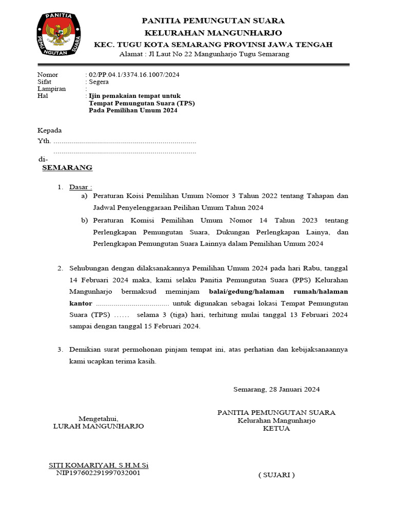 Surat Ijin Pemakaian Tempat (TPS) | PDF