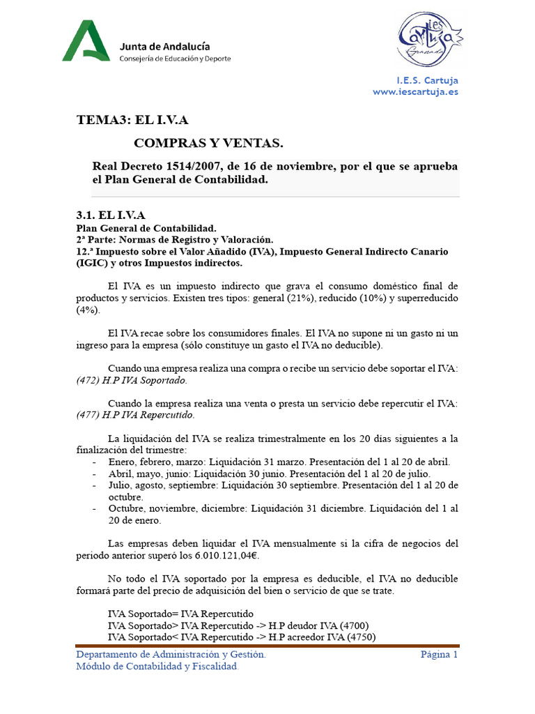 Tema 3. El IVA. Compras y Ventas. | PDF | Factura | Impuesto al valor ...