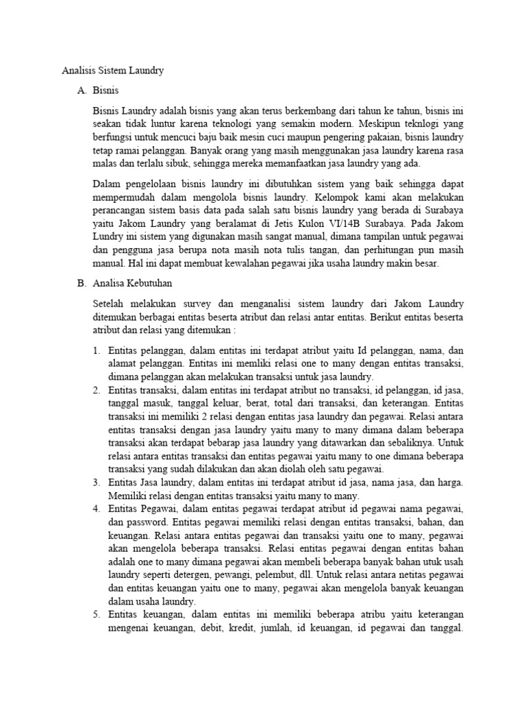 Analisis Sistem Laundry | PDF