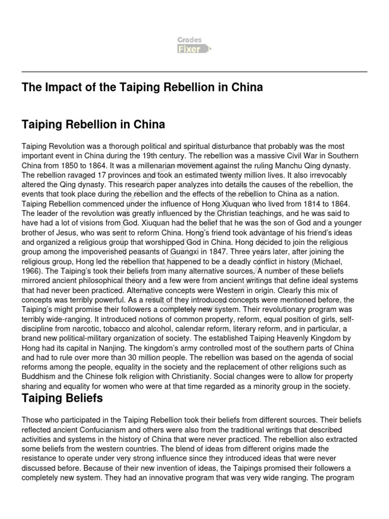 The Impact of The Taiping Rebellion in China | PDF | China | World Politics