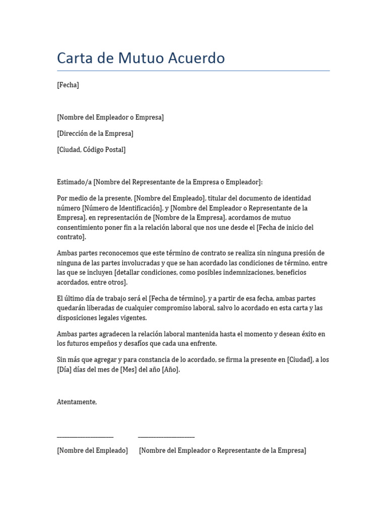 Carta Mutuo Acuerdo | PDF | Derecho