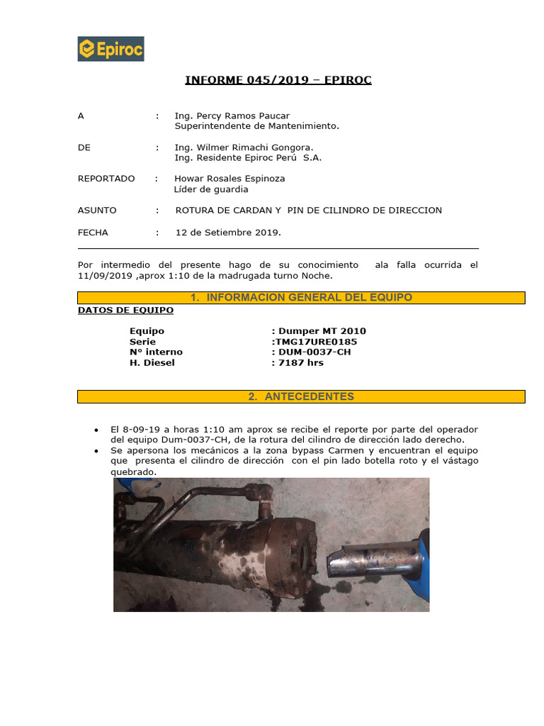 D37 Informe Derotura de Cardan y Mando Final - DUM 37 | PDF