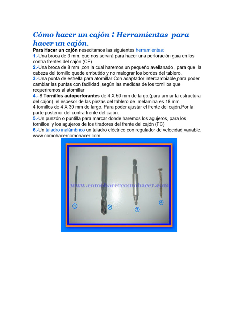 Cómo hacer un cajón paso a paso | PDF | Tornillo | Perforar