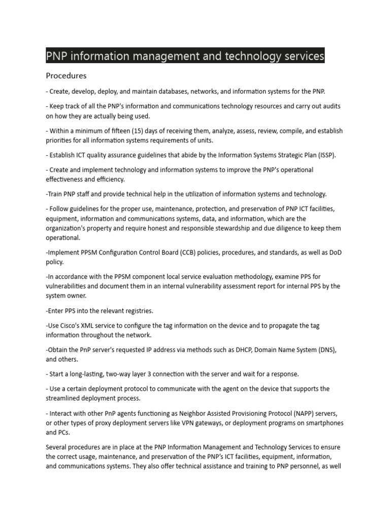 Procedures PNP Information Management and Technology Services | PDF ...