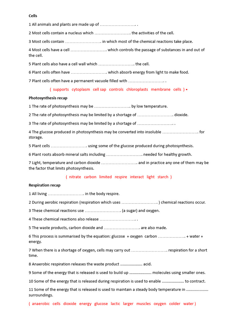 Science IGCSE recap tasks Paper 1.docx | PDF | Digestion | Artery