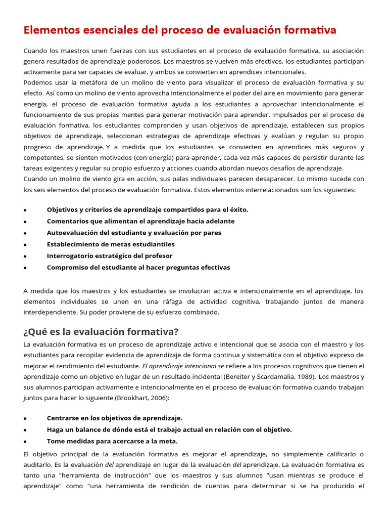 Elementos Esenciales de Evaluación Formativa | PDF | Evaluación | Aprendizaje