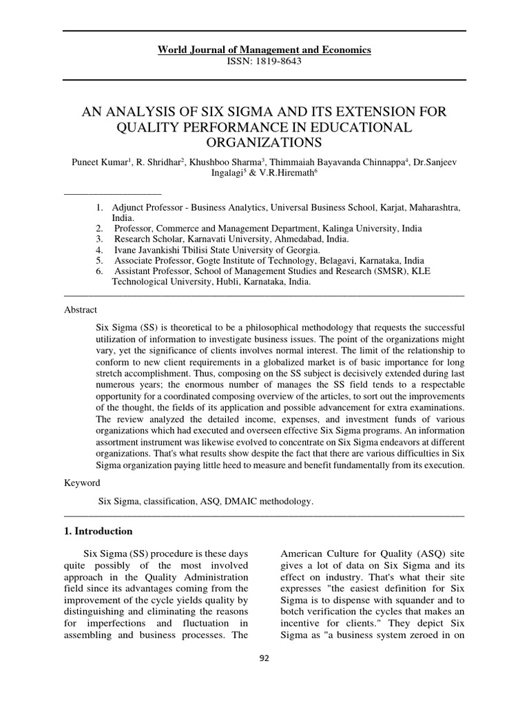 An Analysis of Six Sigma and Its Extension For Quality Performance in ...