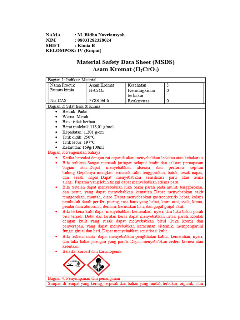 MSDS Asam Kromat | PDF | Sains & Matematika