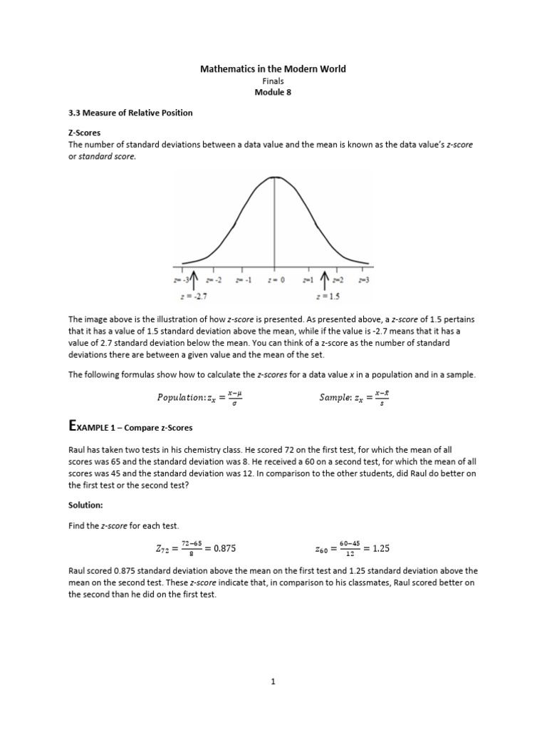 Lesson 8 - Measure of Relative Position | PDF | Standard Score ...