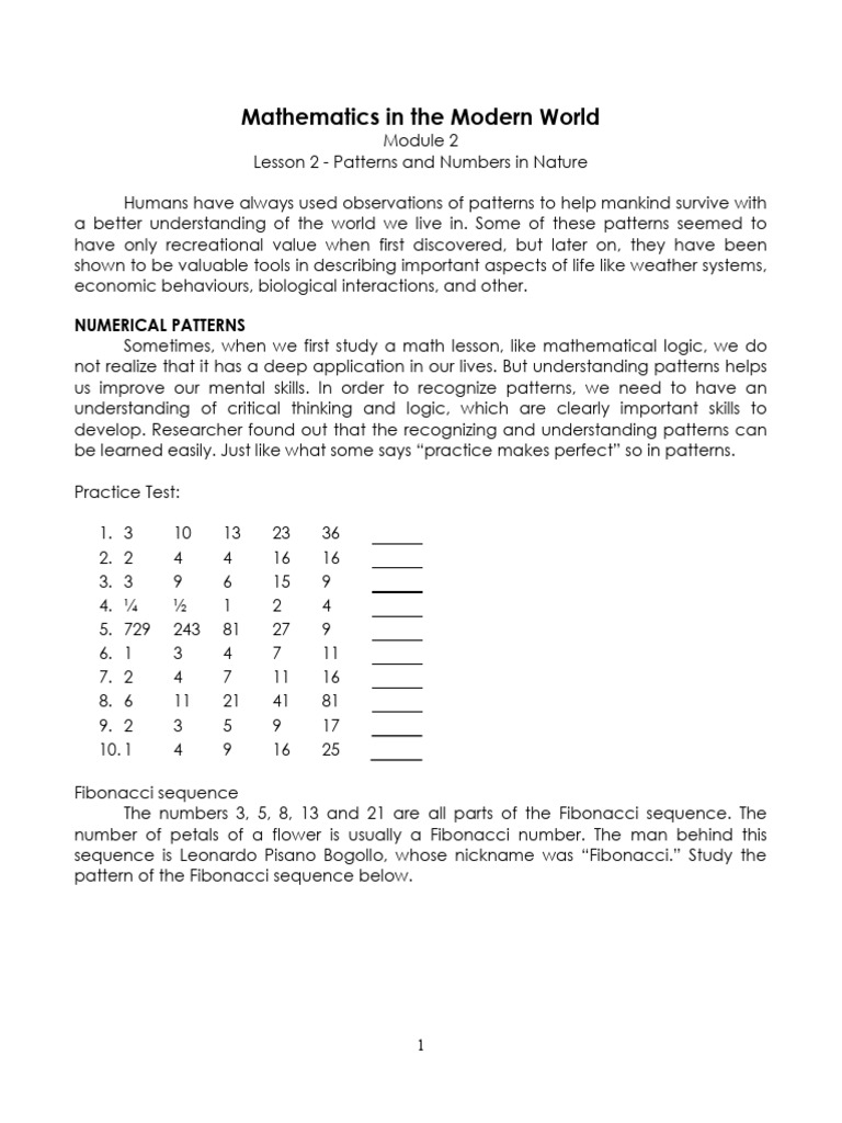 Lesson 2- Patterns and Numbers in Nature | PDF | Mathematics | Arithmetic