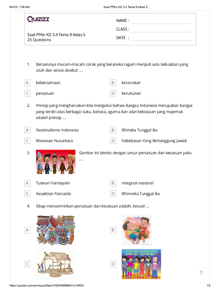 Soal PPKN KD 3.4 Tema 9 Kelas 5 | PDF
