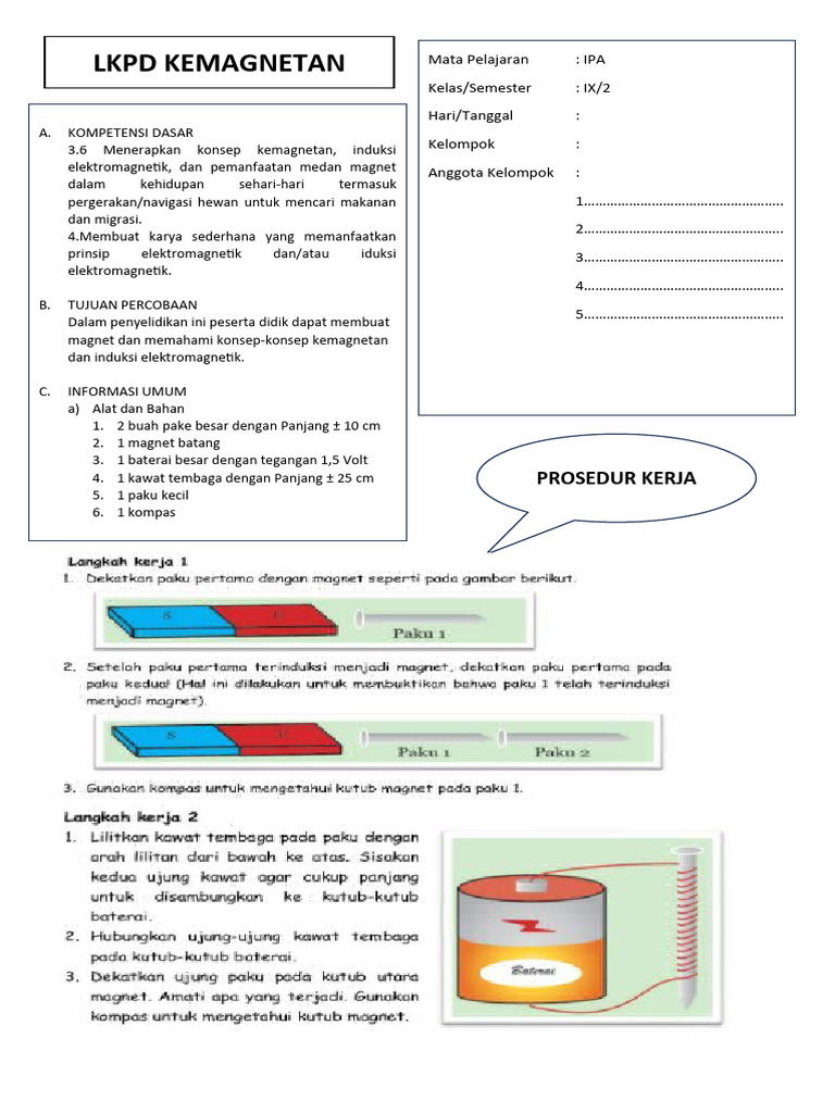 LKPD Kemagnetan Kelas IX: Eksperimen Magnet | PDF